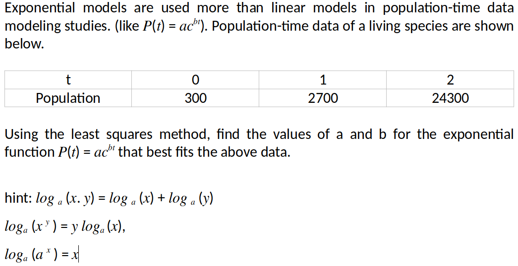 Solved Exponential models are used more than linear models | Chegg.com