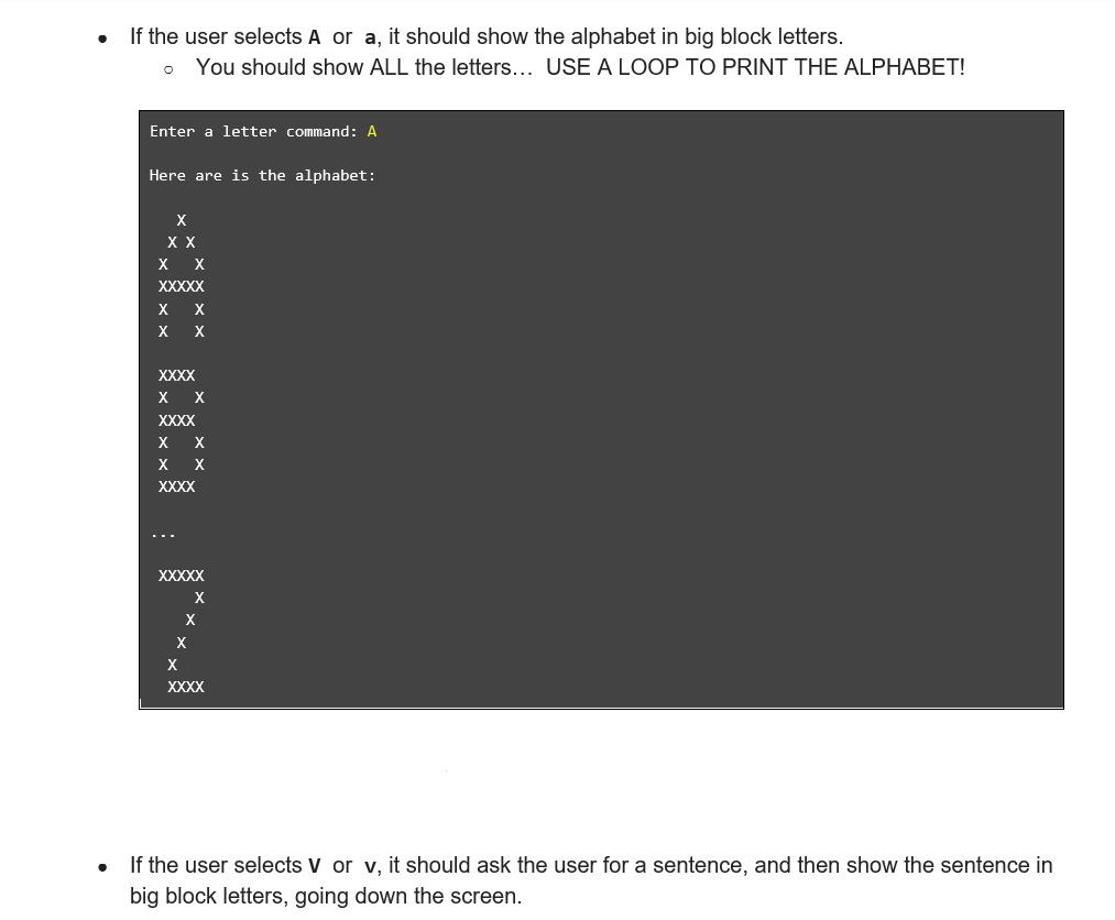 Solved Menu Driven Banner Printer - Project 2c You need to | Chegg.com