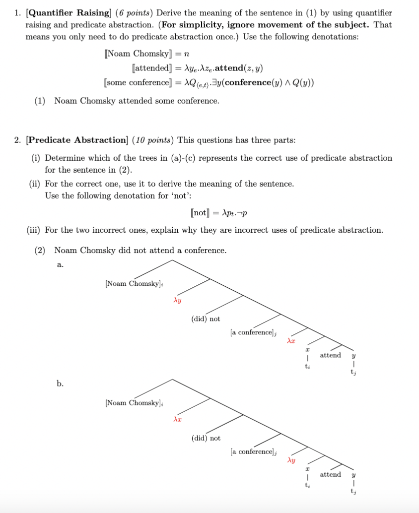 1. [Quantifier Raising] ( 6 points) Derive the | Chegg.com