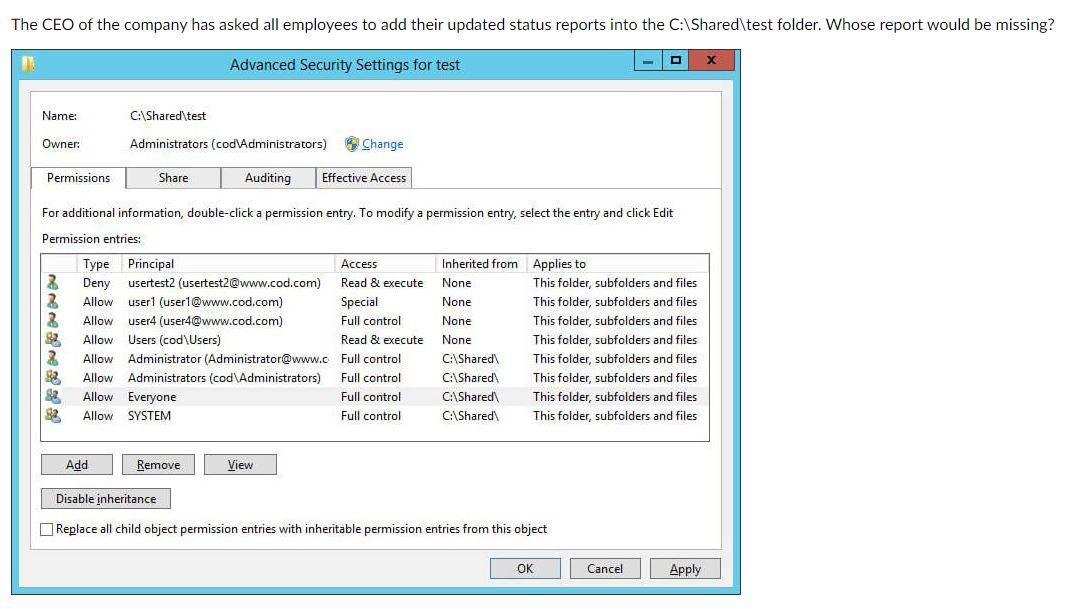 Solved For additional information, double-click a permission | Chegg.com