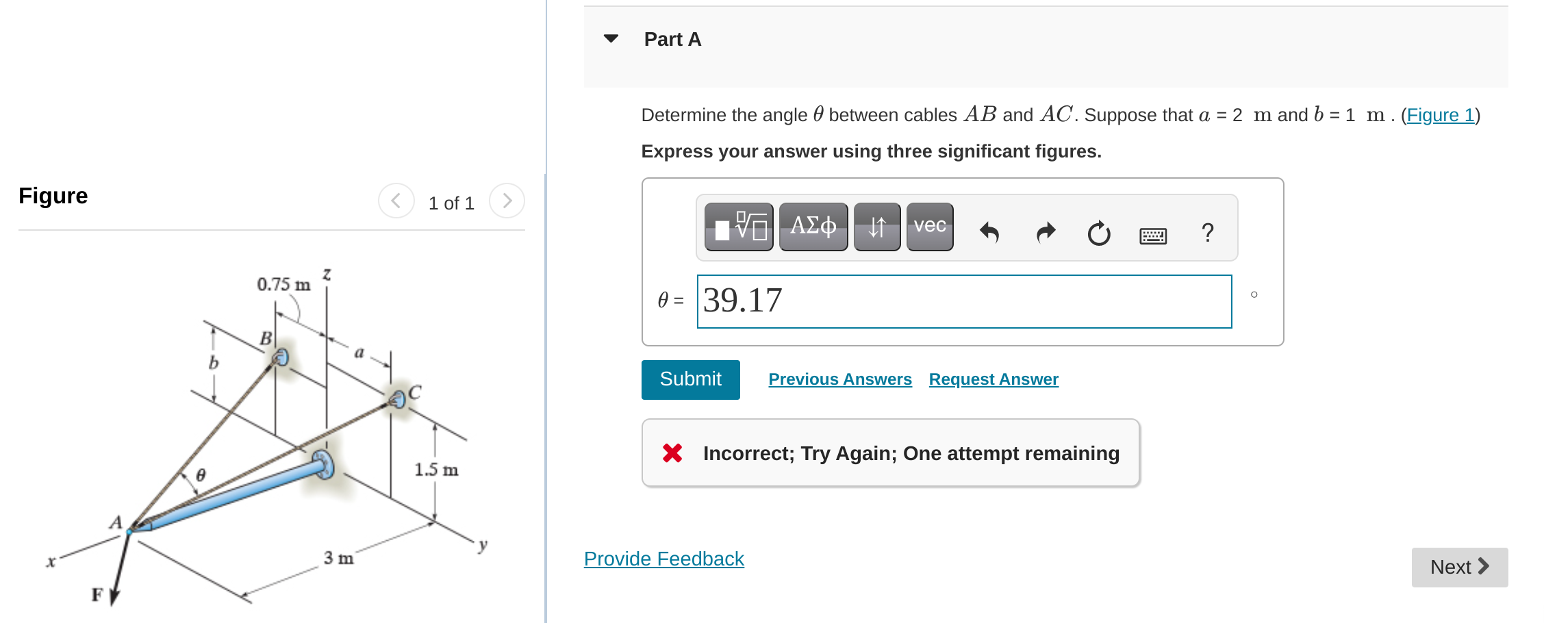 Solved Determine the angle θ between cables AB and AC. | Chegg.com