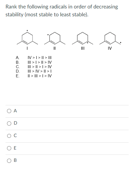 Solved Rank the following radicals in order of decreasing | Chegg.com