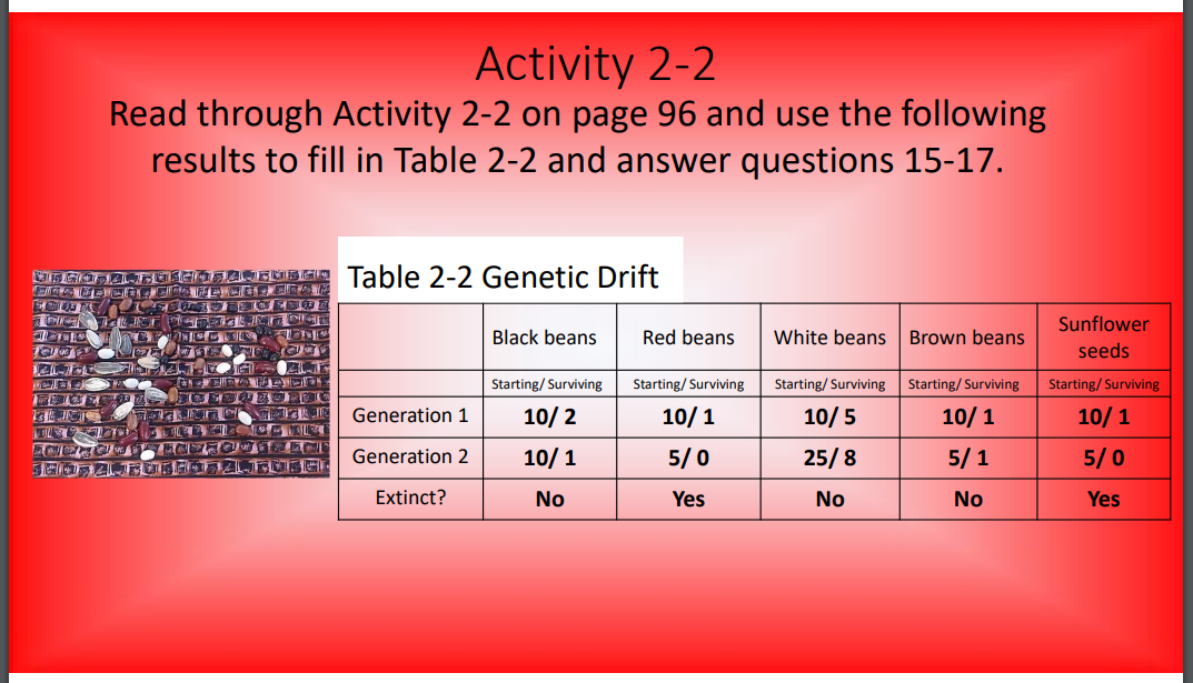 Activity 2-2 continued 15. How do your genetic drift | Chegg.com