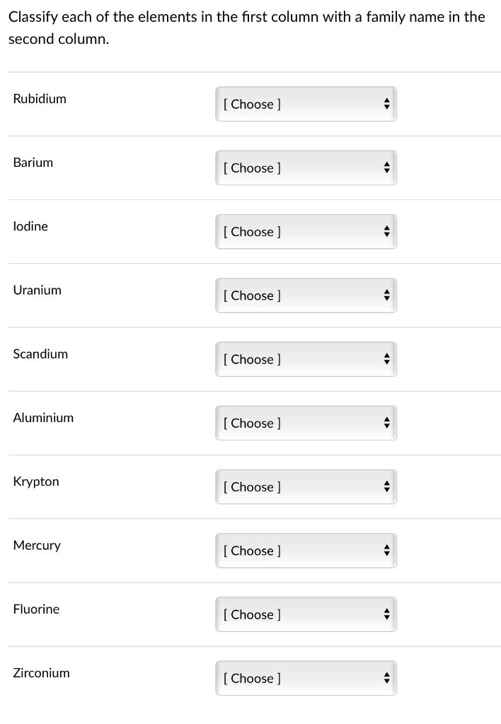 Solved Classify each of the elements in the first column | Chegg.com