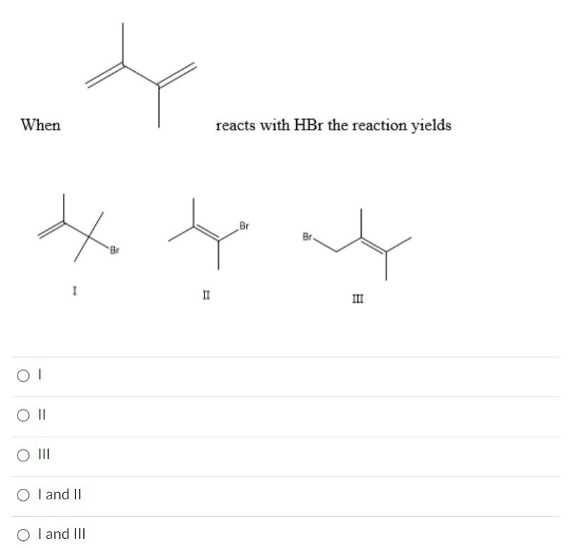 Solved When reacts with HBr the reaction yields I II III I | Chegg.com