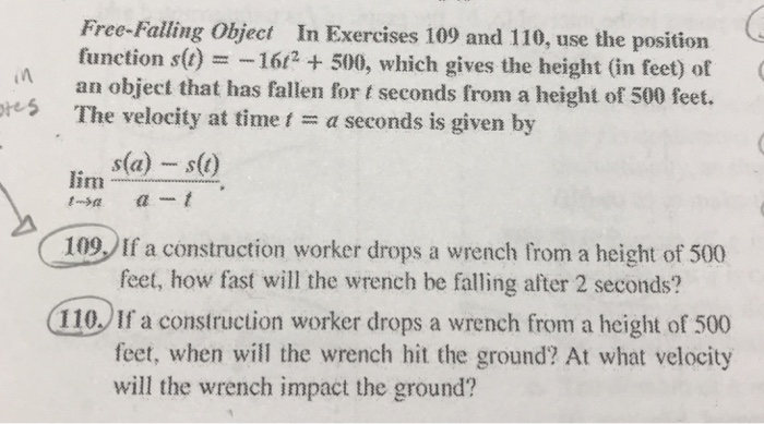 Solved Free-Falling Object In Exercises 109 and 110, use the | Chegg.com