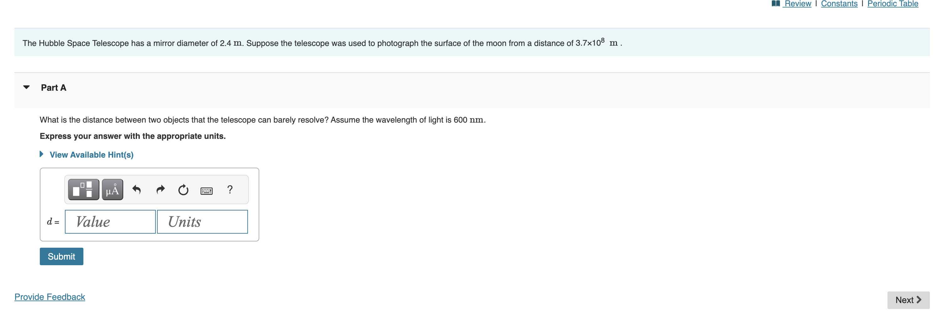 Solved What is the distance between two objects that the | Chegg.com