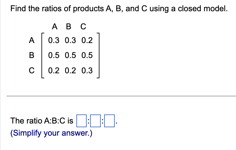 Solved Find the ratios of products A,B, and C using a closed | Chegg.com