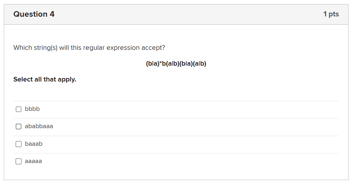 Solved Question 41 ﻿ptsWhich string(s) ﻿will this regular | Chegg.com