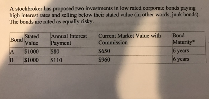 Solved A stockbroker has proposed two investments in low | Chegg.com