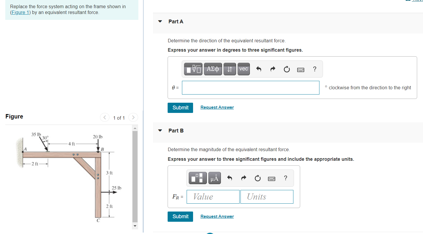 Solved Replace the force system acting on the frame shown in | Chegg.com