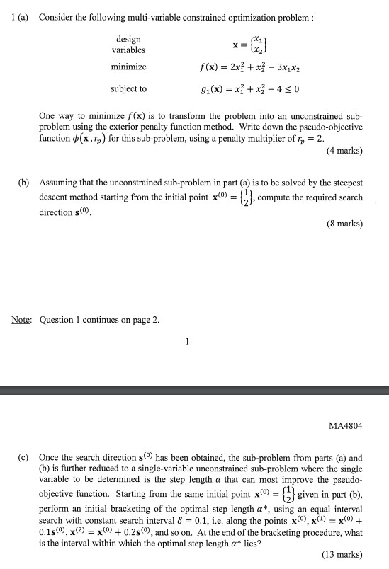 Solved 1 (a) Consider the following multi-variable | Chegg.com