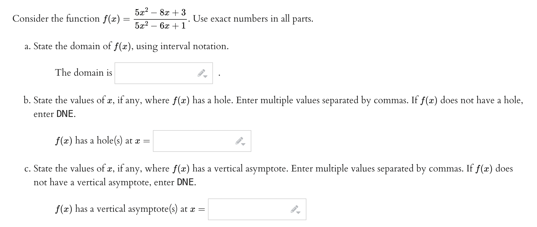 Solved Consider the function f(x) = 5x2 – 8x + 3 5x2 – 6x +1 | Chegg.com
