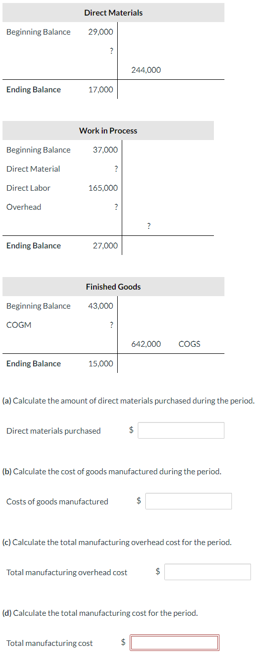 Solved (a) Calculate the amount of direct materials | Chegg.com