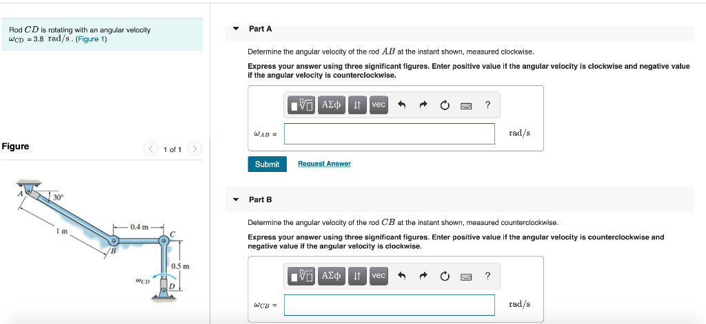 Solved Part A Rod CD is rotating with an angular velocity | Chegg.com