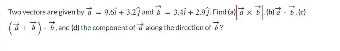 Solved Two vectors are given by a=9.6i^+3.2j^ and | Chegg.com