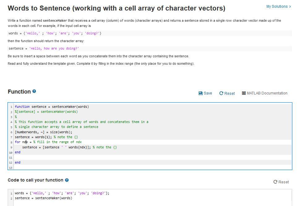 Solved My Solutions > Words to Sentence (working with a cell | Chegg.com