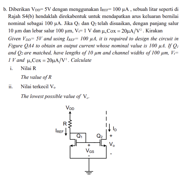 Solved b. Diberikan VDD=5 V dengan menggunakan IREF=100μA, | Chegg.com