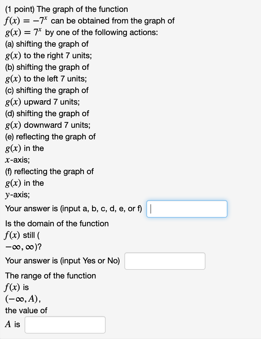Solved (1 point) The graph of the function f(x) = -7x can be | Chegg.com