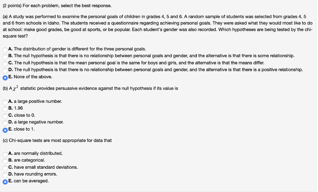 Solved (2 points) For each problem, select the best | Chegg.com