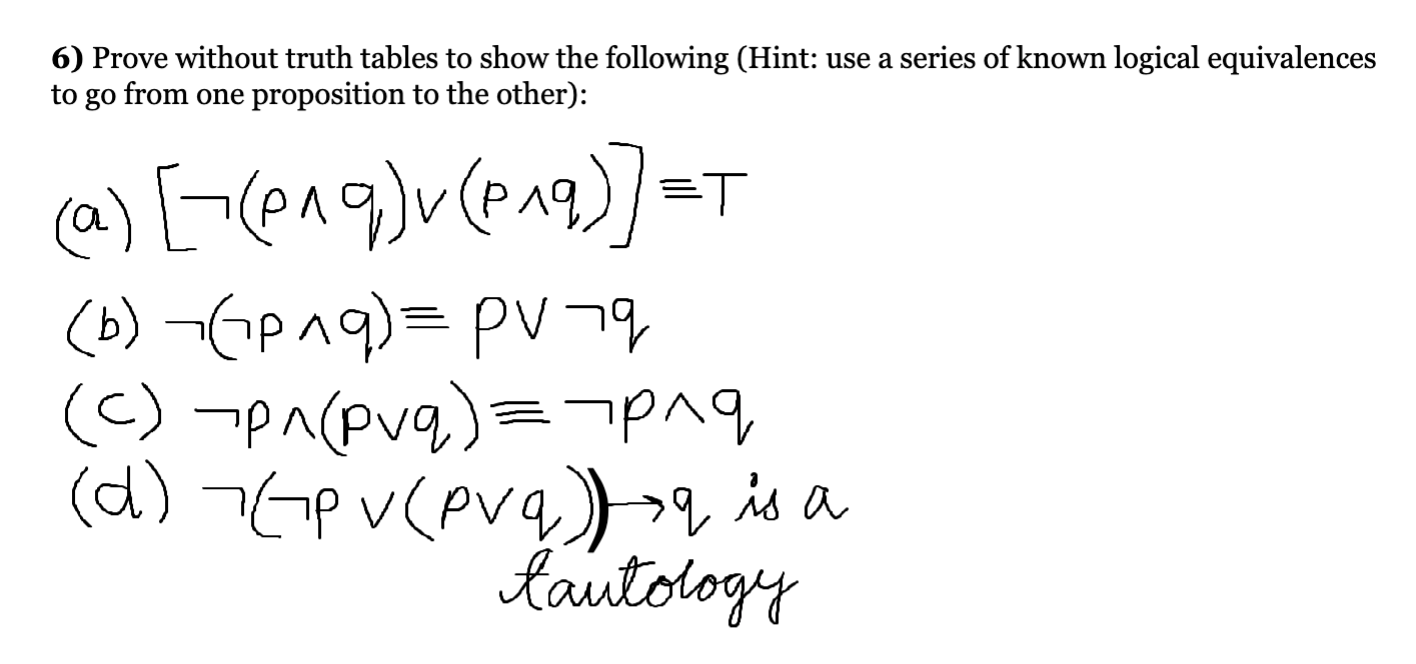 Solved 6) Prove without truth tables to show the following | Chegg.com