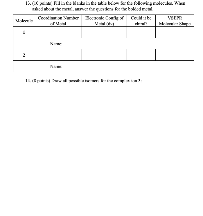 Solved 13. (10 points) Fill in the blanks in the table below | Chegg.com