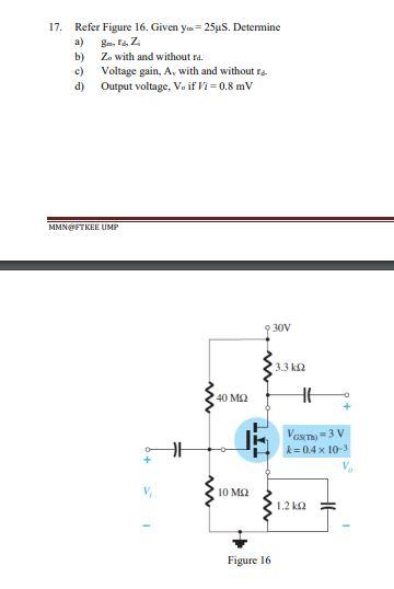 Solved 17. Refer Figure 16. Given y∞=25μS. Determine a) | Chegg.com