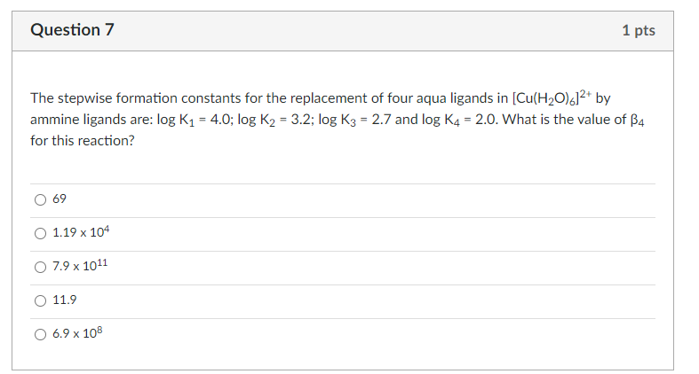 Solved The stepwise formation constants for the replacement | Chegg.com