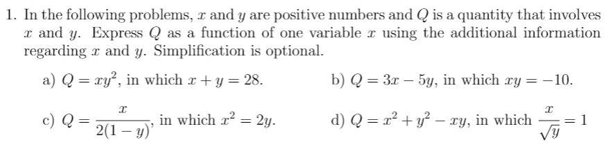 Solved In the following problems, x and y are positive | Chegg.com