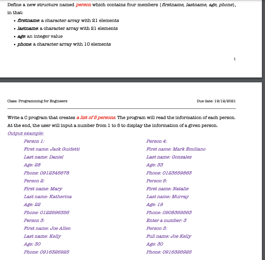Solved Define a new structure named person which contains | Chegg.com