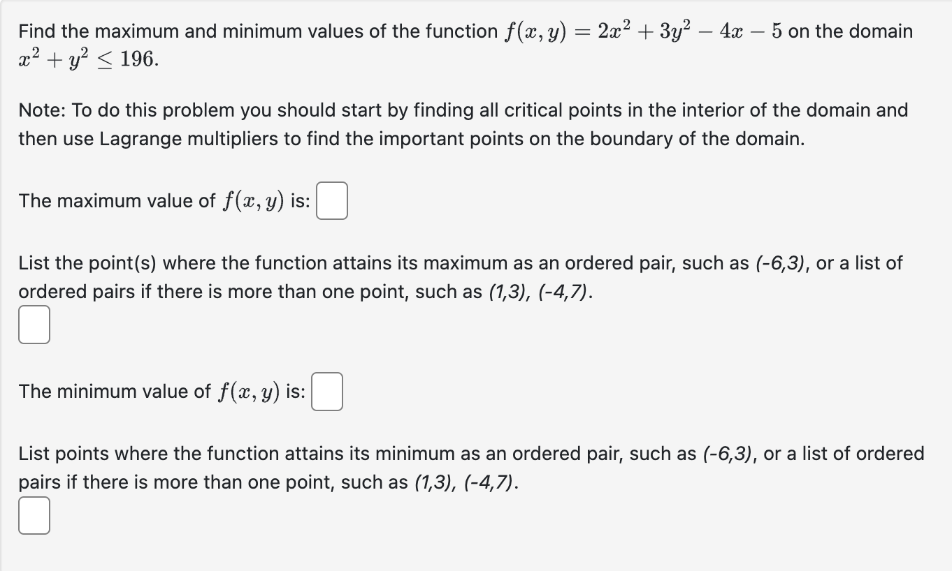 Solved Find the maximum and minimum values of the function | Chegg.com