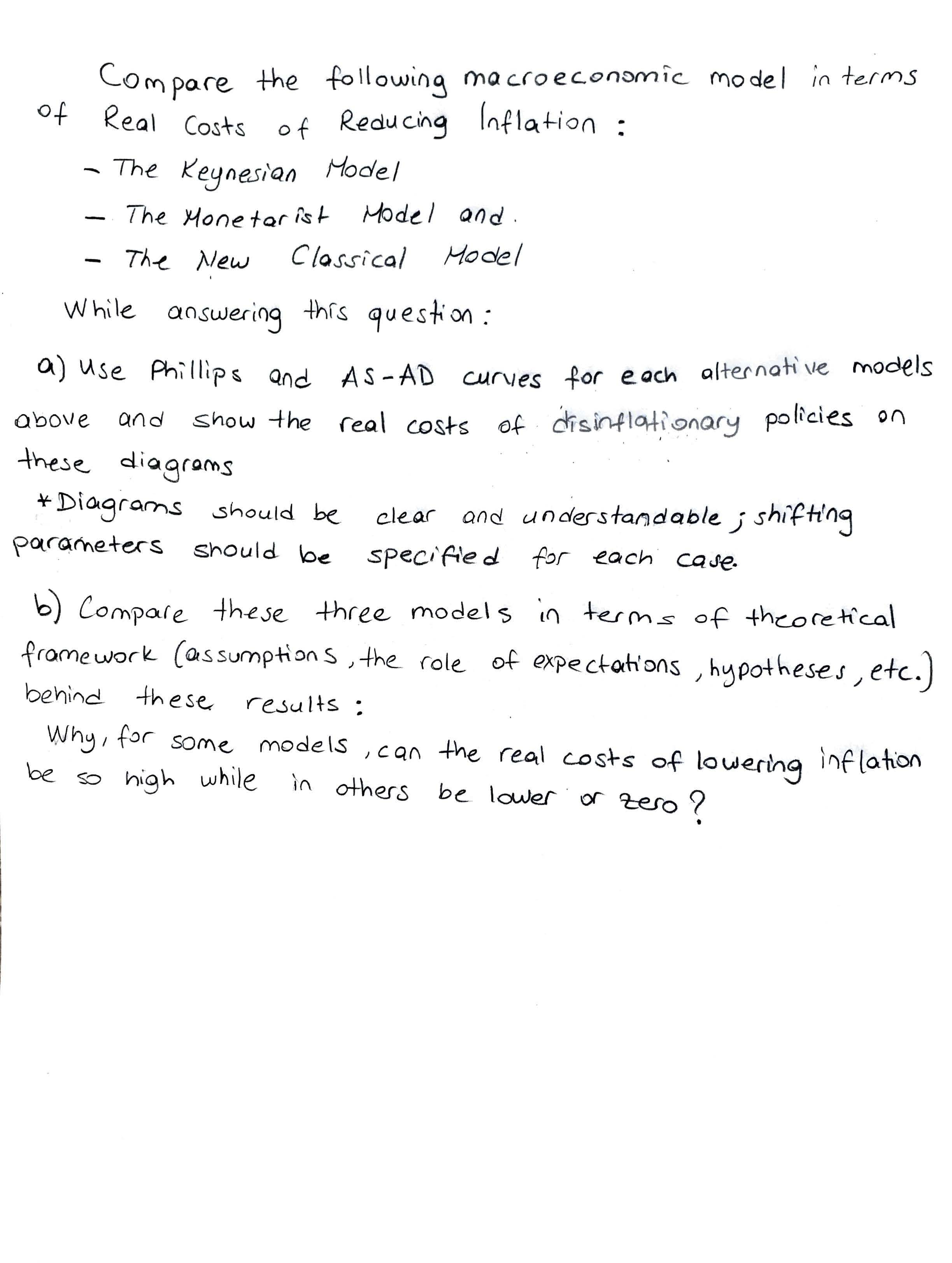 Solved Compare the following macroeconomic model in terms of | Chegg.com