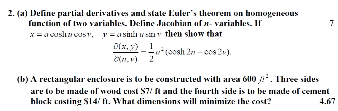 Solved 7 2. (a) Define partial derivatives and state Euler's | Chegg.com