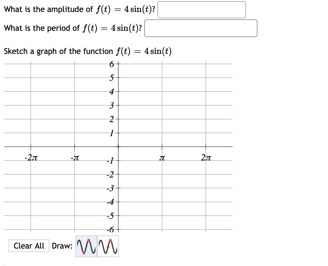 Solved What is the amplitude of f(t) = 4 sin(t)? What is the | Chegg.com
