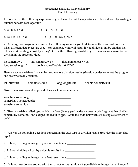 Solved 1. For each of the following expressions, give the | Chegg.com
