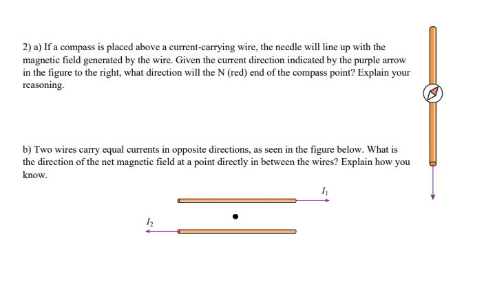 Solved 2) a) If a compass is placed above a current-carrying | Chegg.com