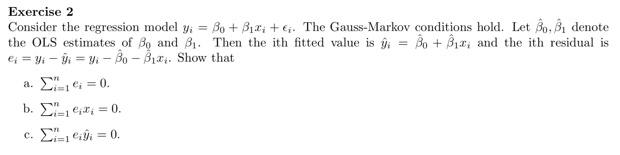 Solved Exercise 2 Consider the regression model yi = Bo + | Chegg.com