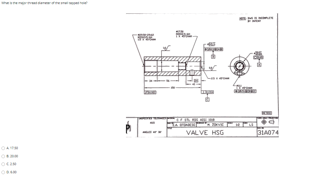 Solved What is the major thread diameter of the small tapped | Chegg.com