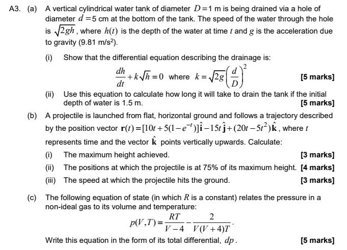 Solved (a) A vertical cylindrical water tank of diameter D=1 | Chegg.com