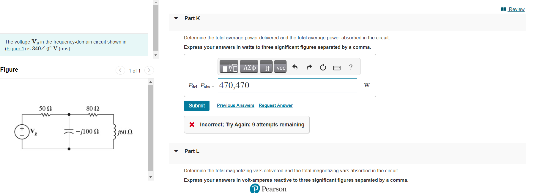 Solved The voltage Vg in the frequency-domain circuit shown | Chegg.com