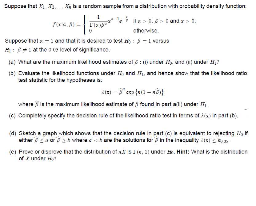 Solved Suppose that X1,X2,…,Xn is a random sample from a | Chegg.com