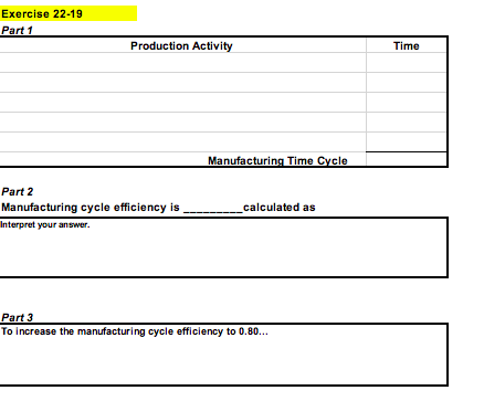 Solved Exercise 22-19 Manufacturing cycle time and | Chegg.com
