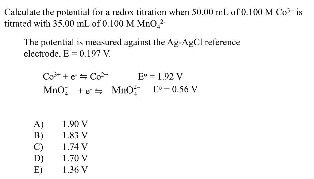 Solved Calculate the potential for a redox titration when | Chegg.com