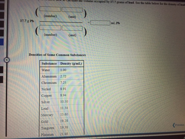 Solved the volume occupied by 17.7 grams of lead. See the | Chegg.com