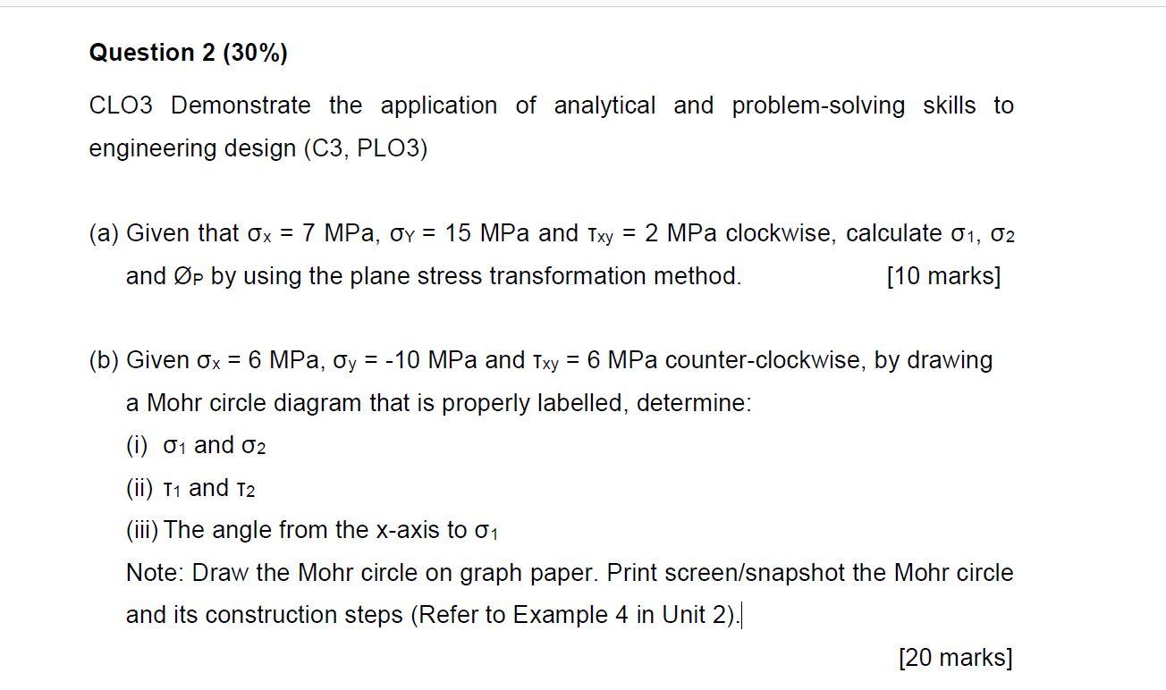 Solved Question 2 (30%) CLO3 Demonstrate the application of | Chegg.com