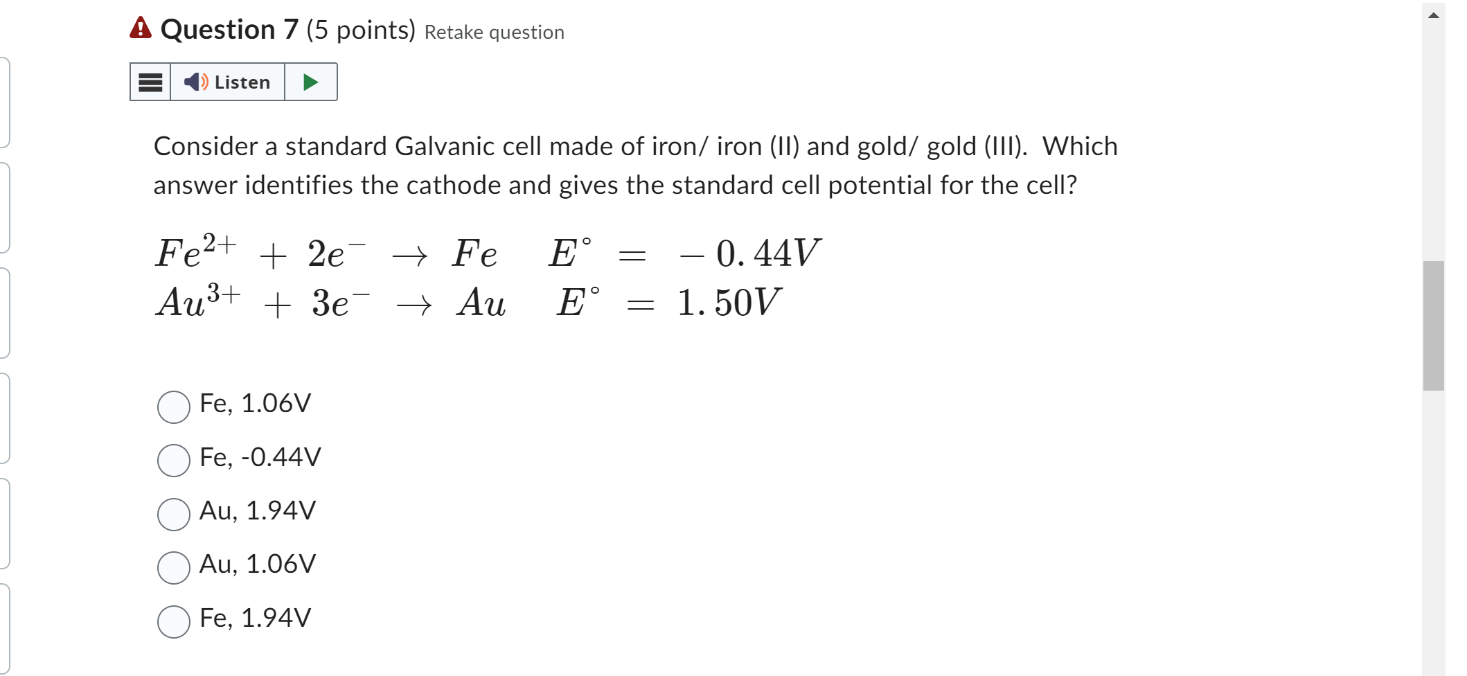 Solved A Question 7 (5 points) Retake question Consider a | Chegg.com