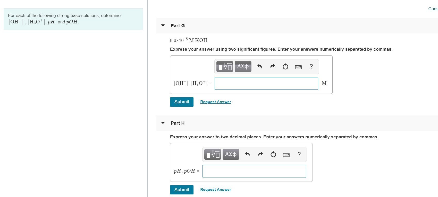 Solved Constants For each of the following strong base | Chegg.com