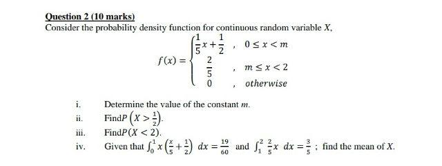 Solved Question 2 (10 marks) Consider the probability | Chegg.com