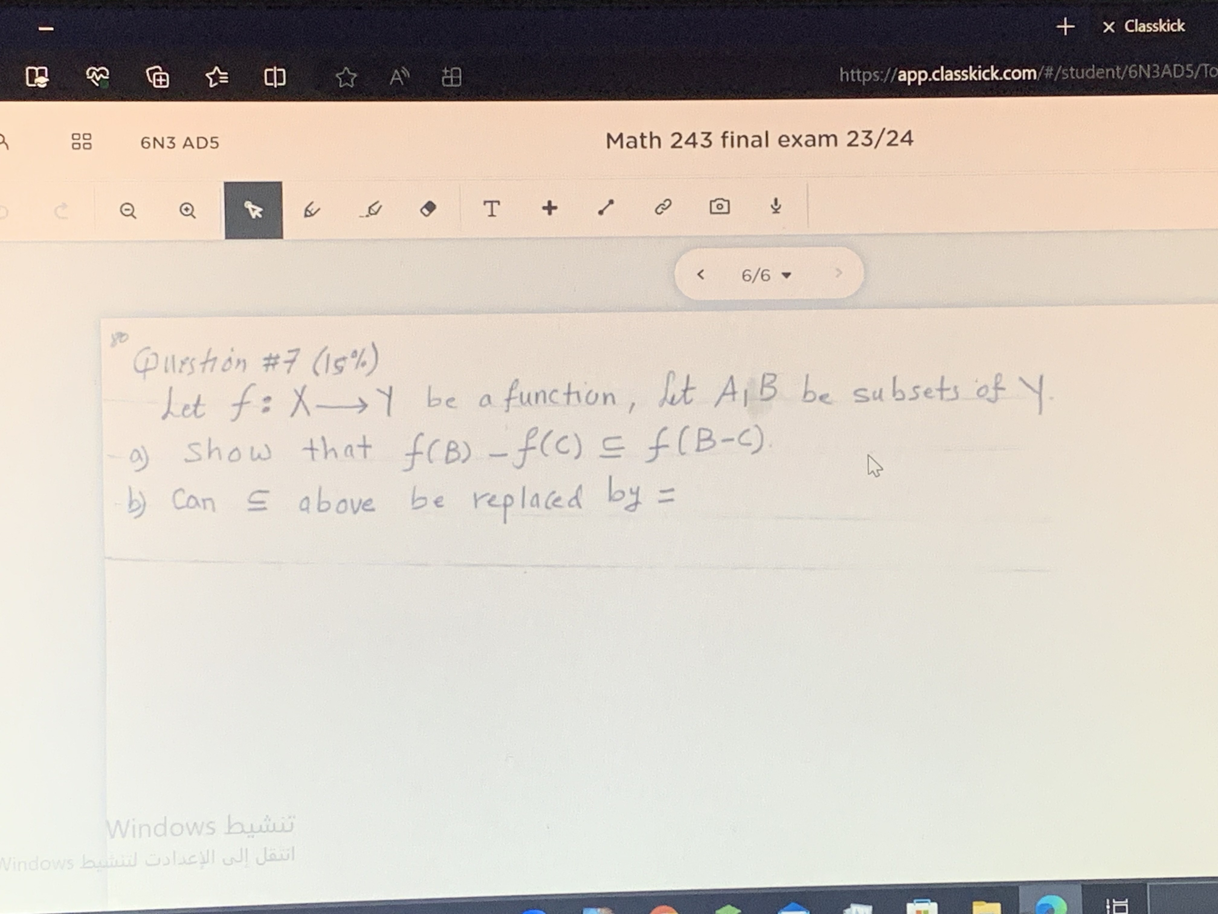 Solved 10Quistion #7(15%)Let f:x→Y ﻿be a function, Let A,B | Chegg.com