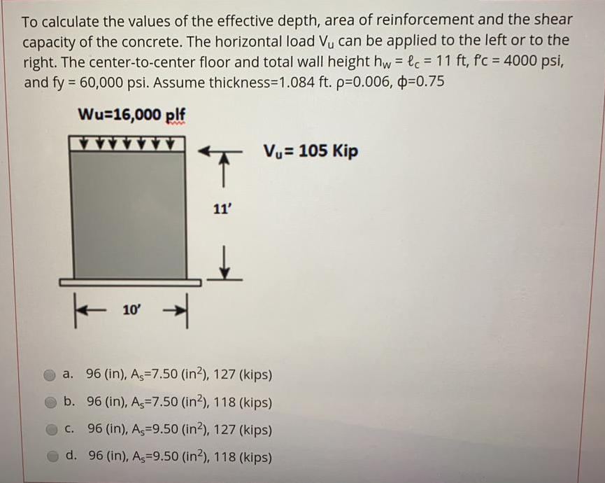 To calculate the values of the effective depth, area | Chegg.com